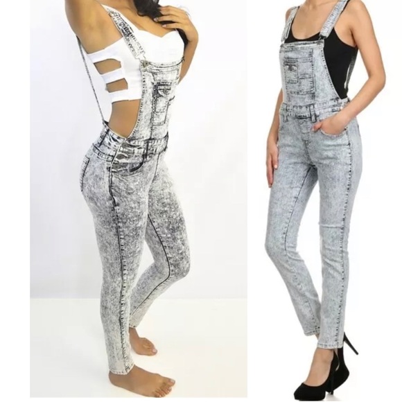 Jeans | Hillbilly Light Denim Stretchy Overalls Bib Pockets Skinny Legs ...